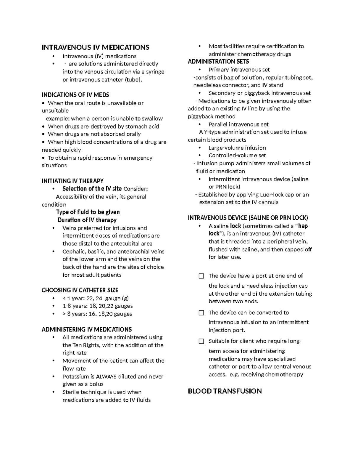 Notes-1 - Notes - INTRAVENOUS IV MEDICATIONS Intravenous (IV ...