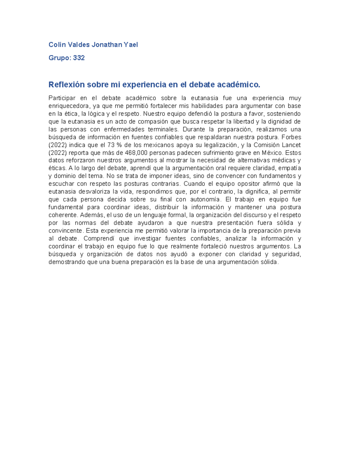 Reflexión sobre el Debate Académico: Eutanasia y Ética - Grupo 332 ...