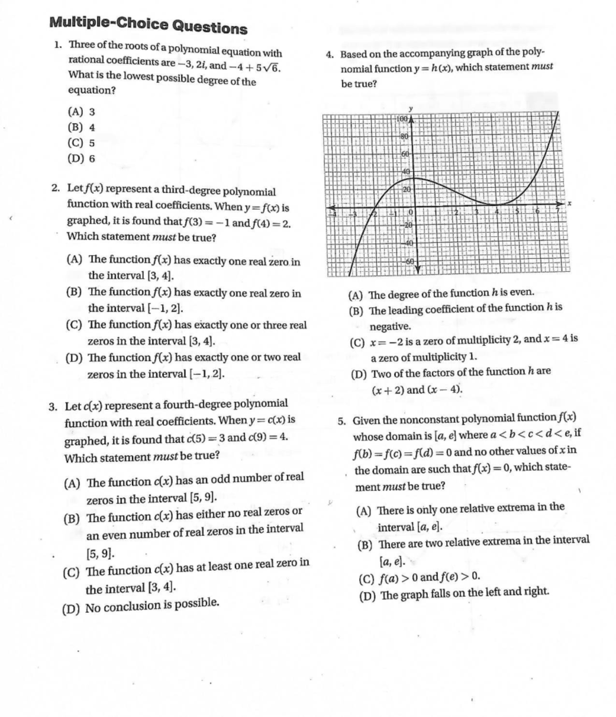 Polynomial Functions Analysis: Questions & Insights (MATH 101) - Studocu