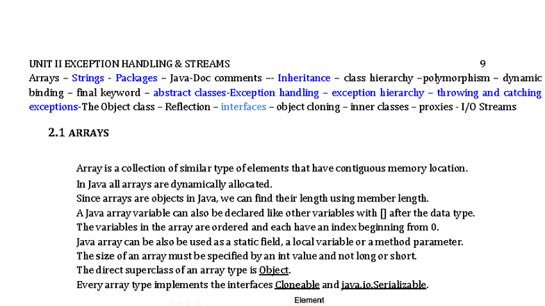 CS23312 - Unit II: Exception Handling, Arrays, and Strings - Studocu