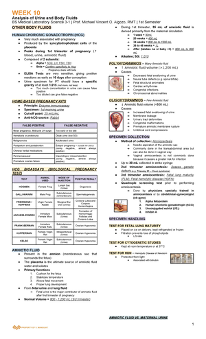 WEEK 8: Microscopic Examination of Urine & Body Fluids - BSMLS - Studocu
