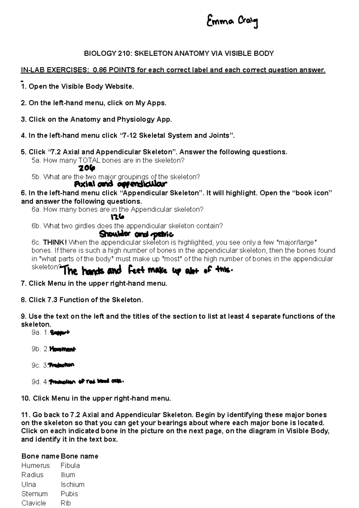 BIOLOGY 210: Skeleton Lab via Visible Body Exercises Guide - Studocu
