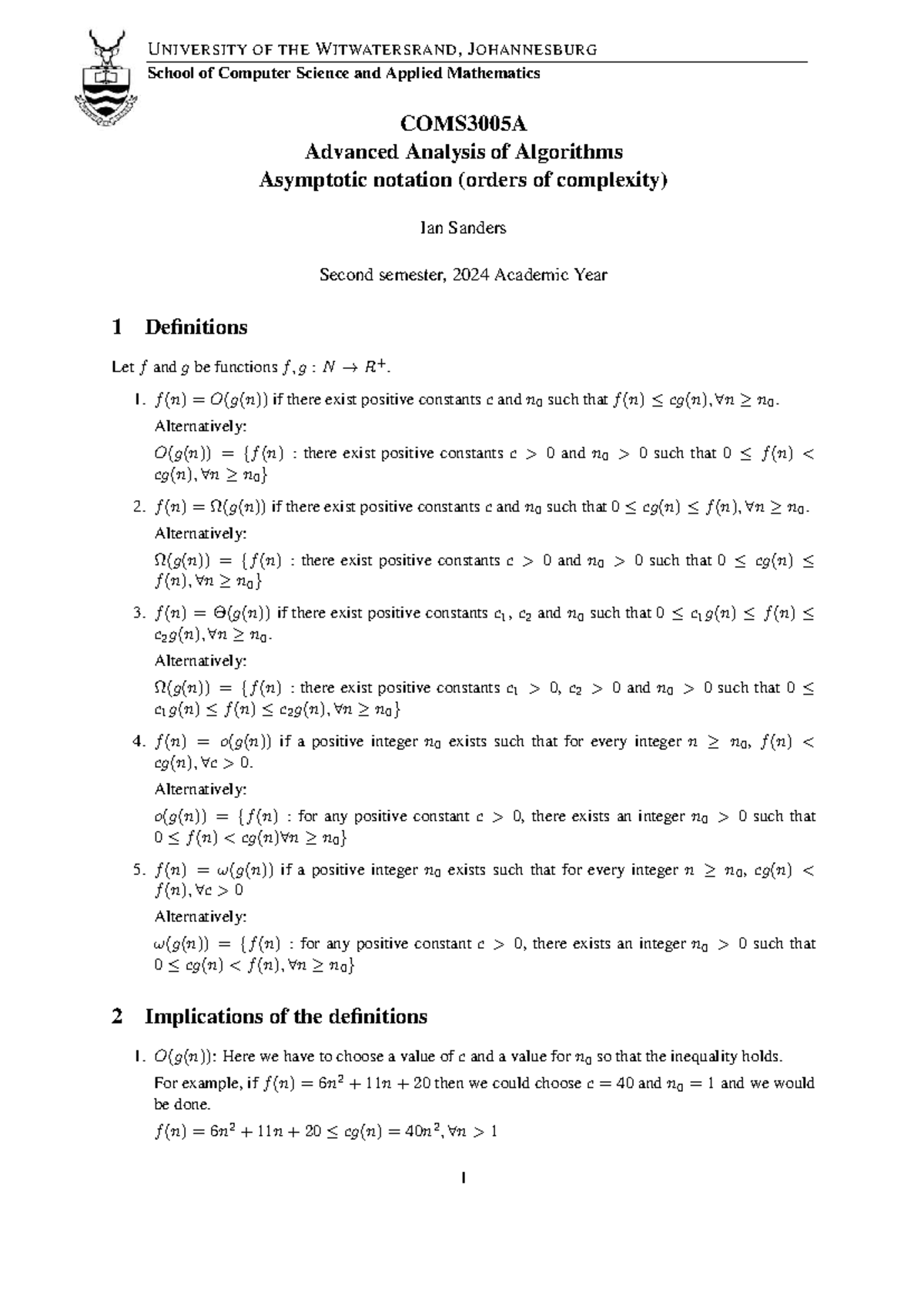 COMS3005A Final Exam: Asymptotic Notation and Complexity Definitions - Studocu