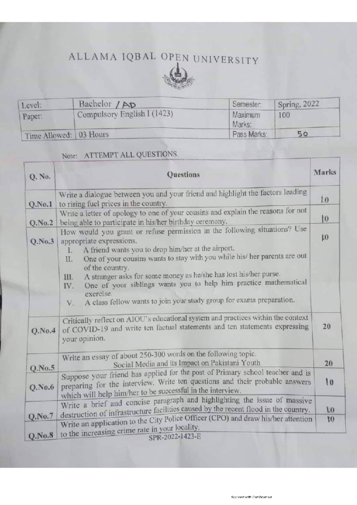 1423 Past Exam Paper: 2022-2023 Academic Year - Studocu