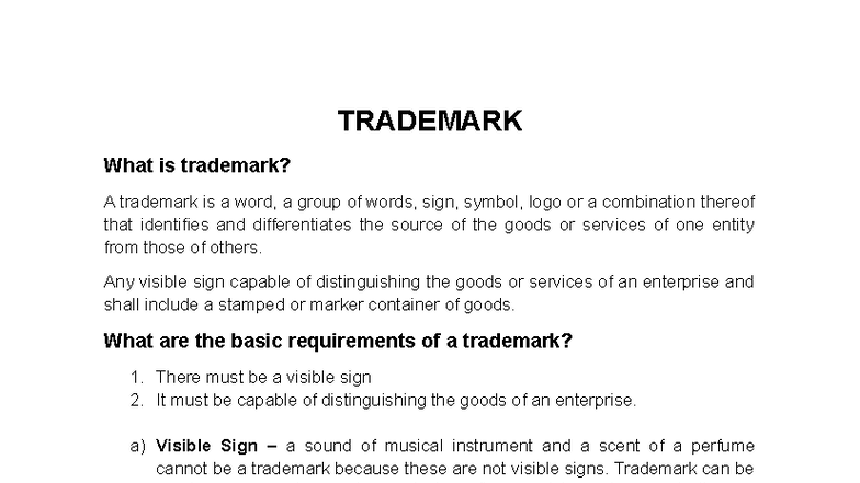 Trademark Overview: Definition, Requirements, and Rights - Studocu