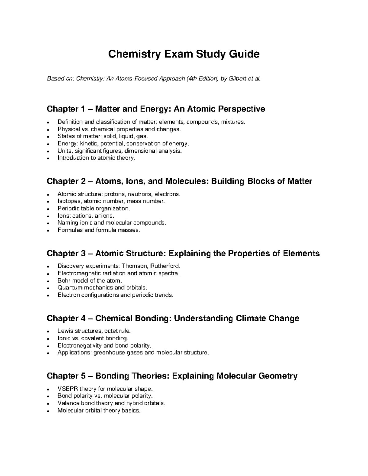 Midterm Study Guide for Chemistry 101: Key Concepts and Topics - Studocu
