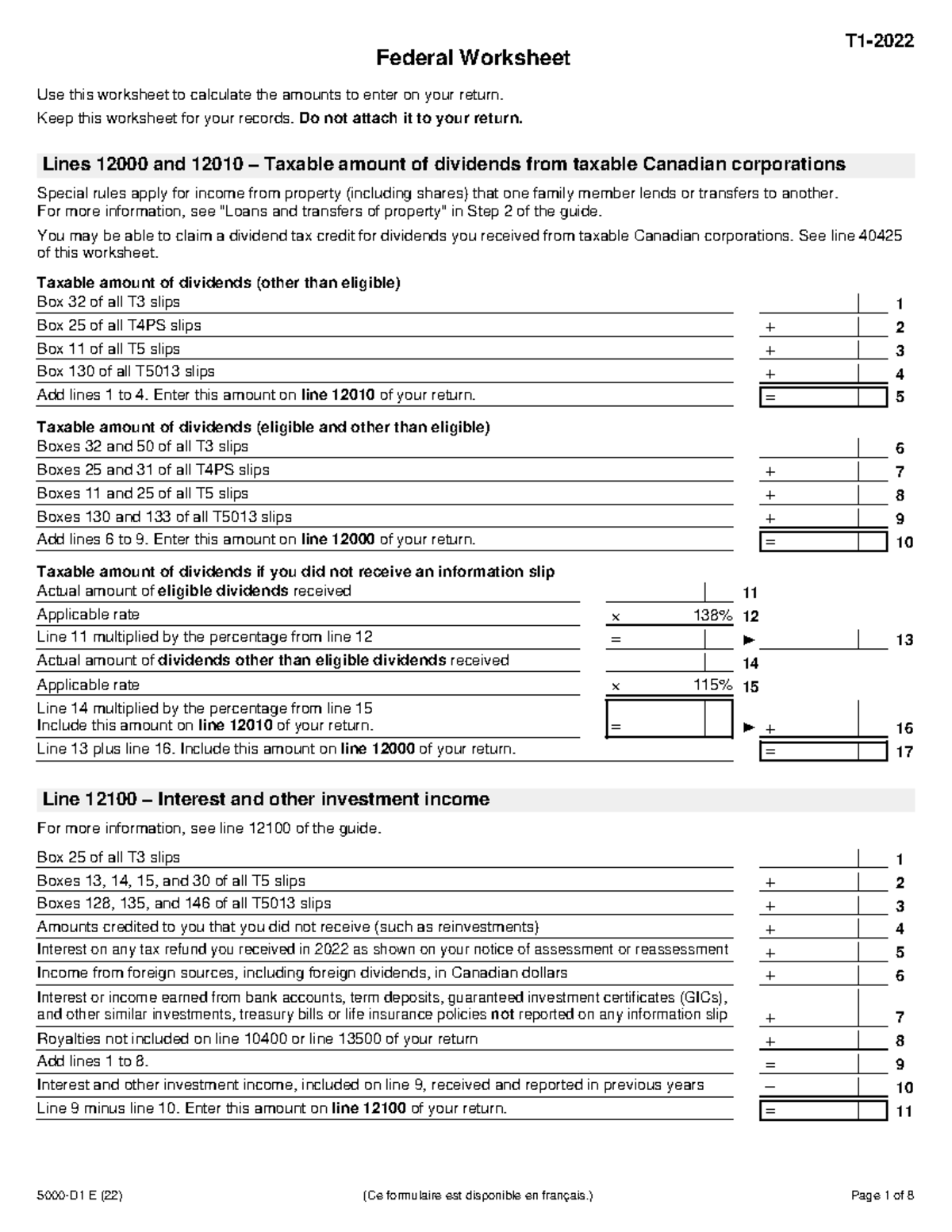 Federal Tax Worksheet for Calculating Income Tax Credits and Amounts ...