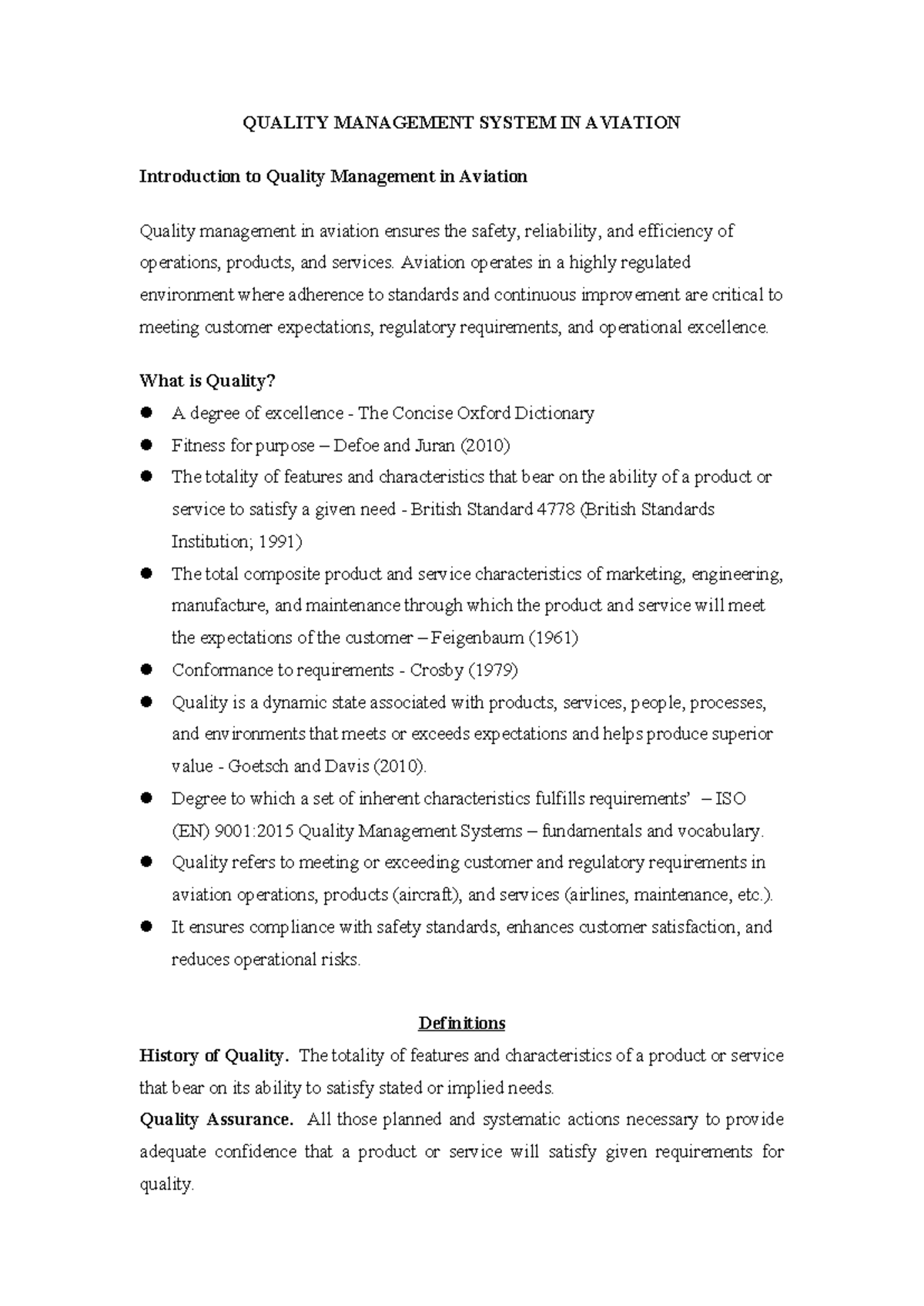 QMS Introduction - Comprehensive Lecture Notes on Aviation Quality ...