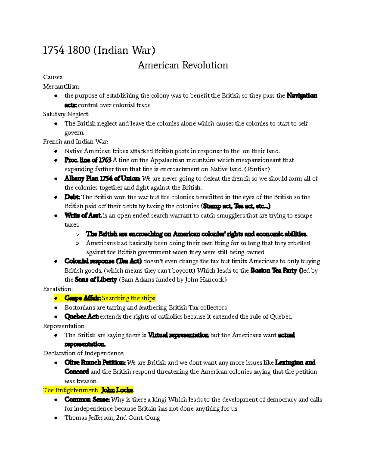 APUSH Exam Notes: Causes of the American Revolution and Key Events ...