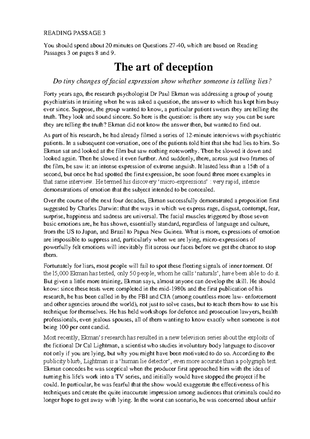 PSY 101 Final Exam: The Art of Deception - Understanding Micro ...