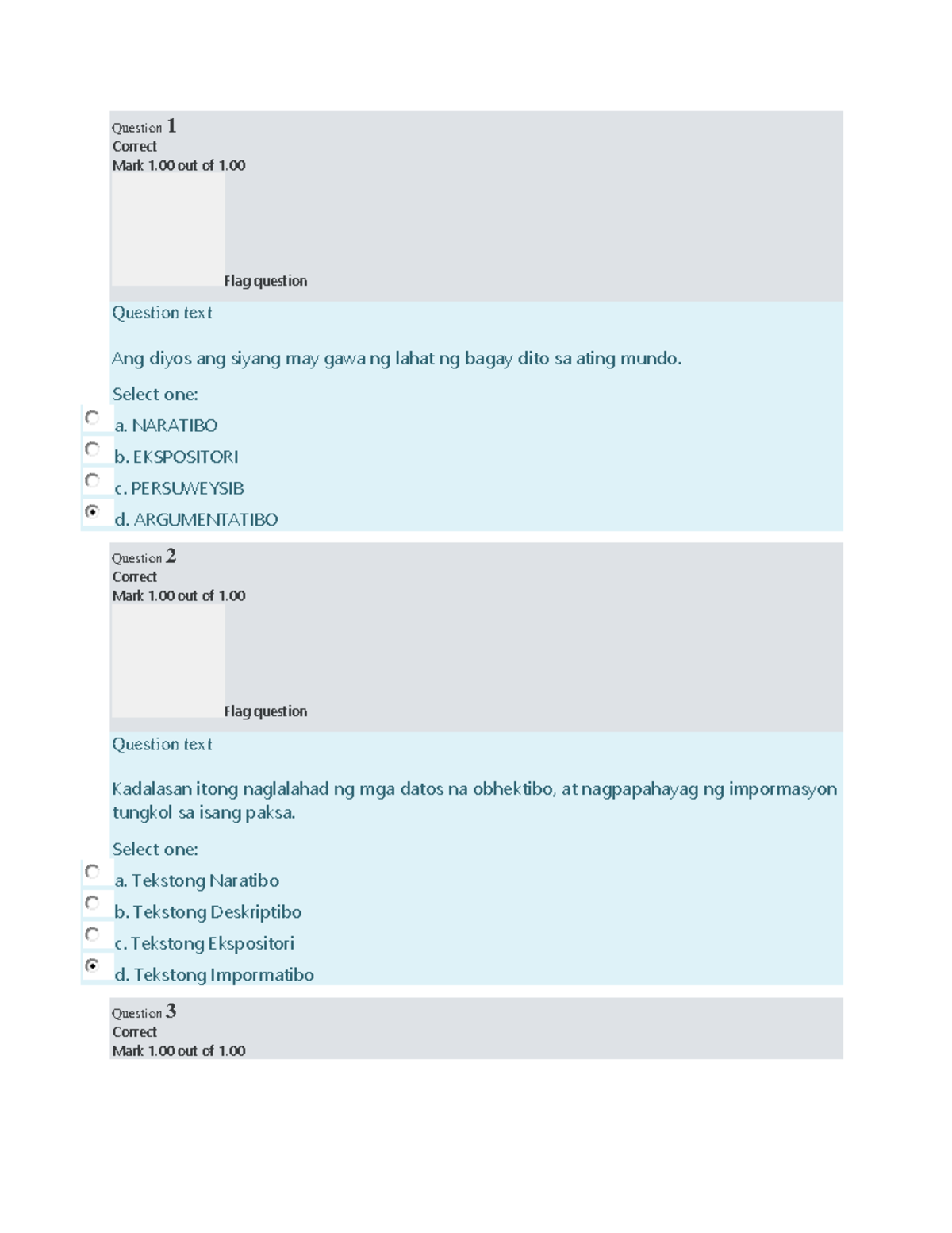 Pdfcoffee - Fili-2122 - Question 1 Correct Mark 1 out of 1. Flag question Question text Ang ...