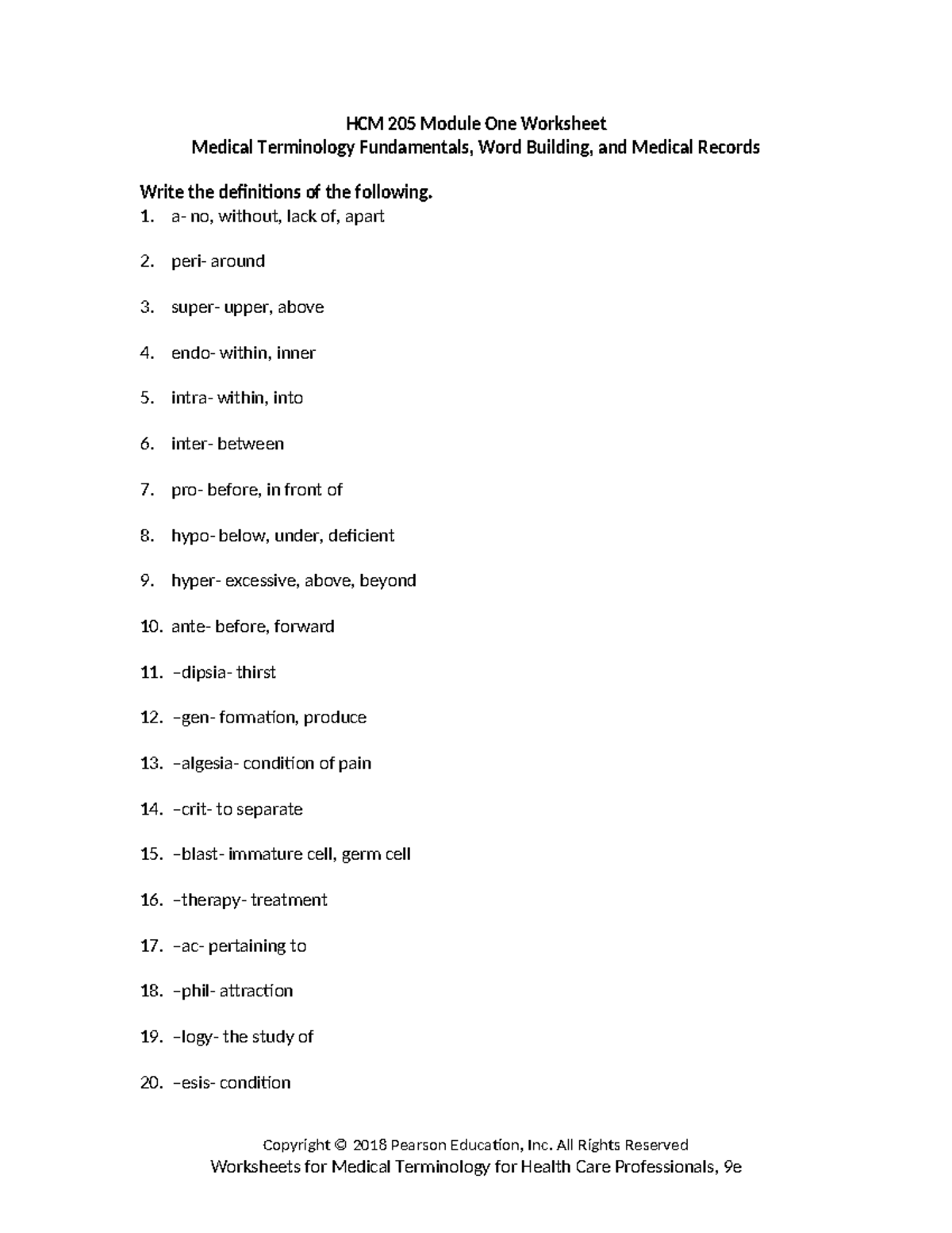 HCM 205 Module 1 Worksheet: Medical Terminology and Records Guide - Studocu