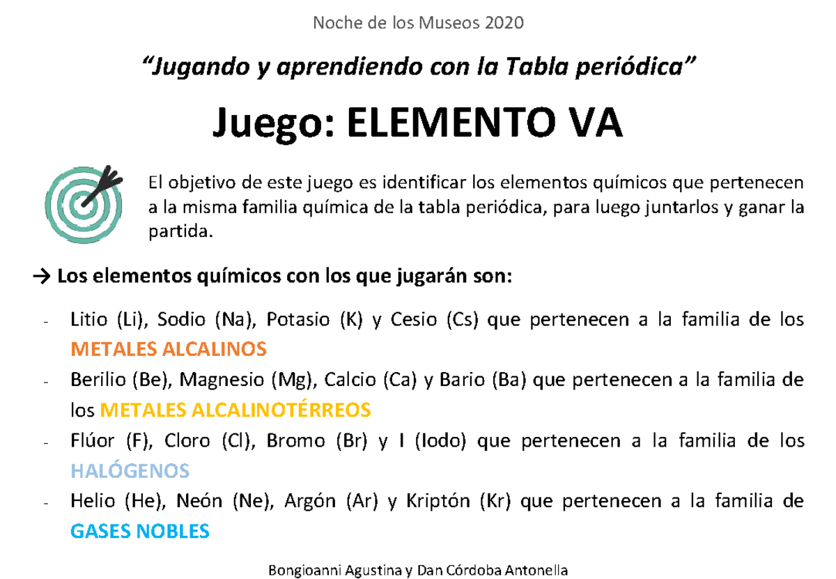 Elemento va - jugando y aprendiendo con la tabla periodica - Bongioanni ...