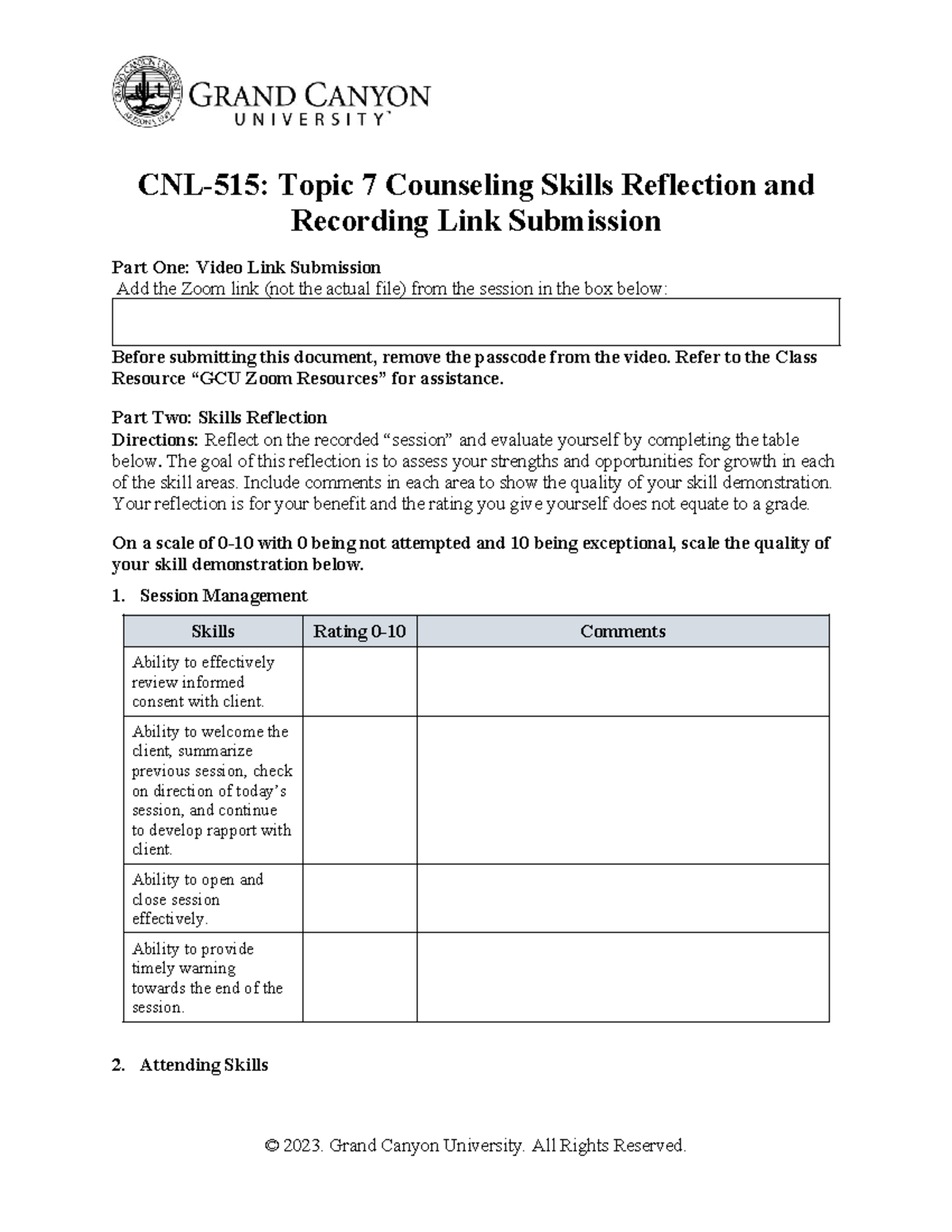 CNL 515 RS T7 Counseling Skills Reflection & Video Submission Guide ...