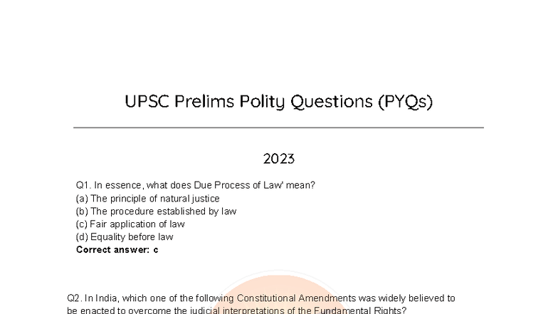 UPSC Prelims Polity Questions (PYQs) 2023 - Comprehensive Q&A Guide ...