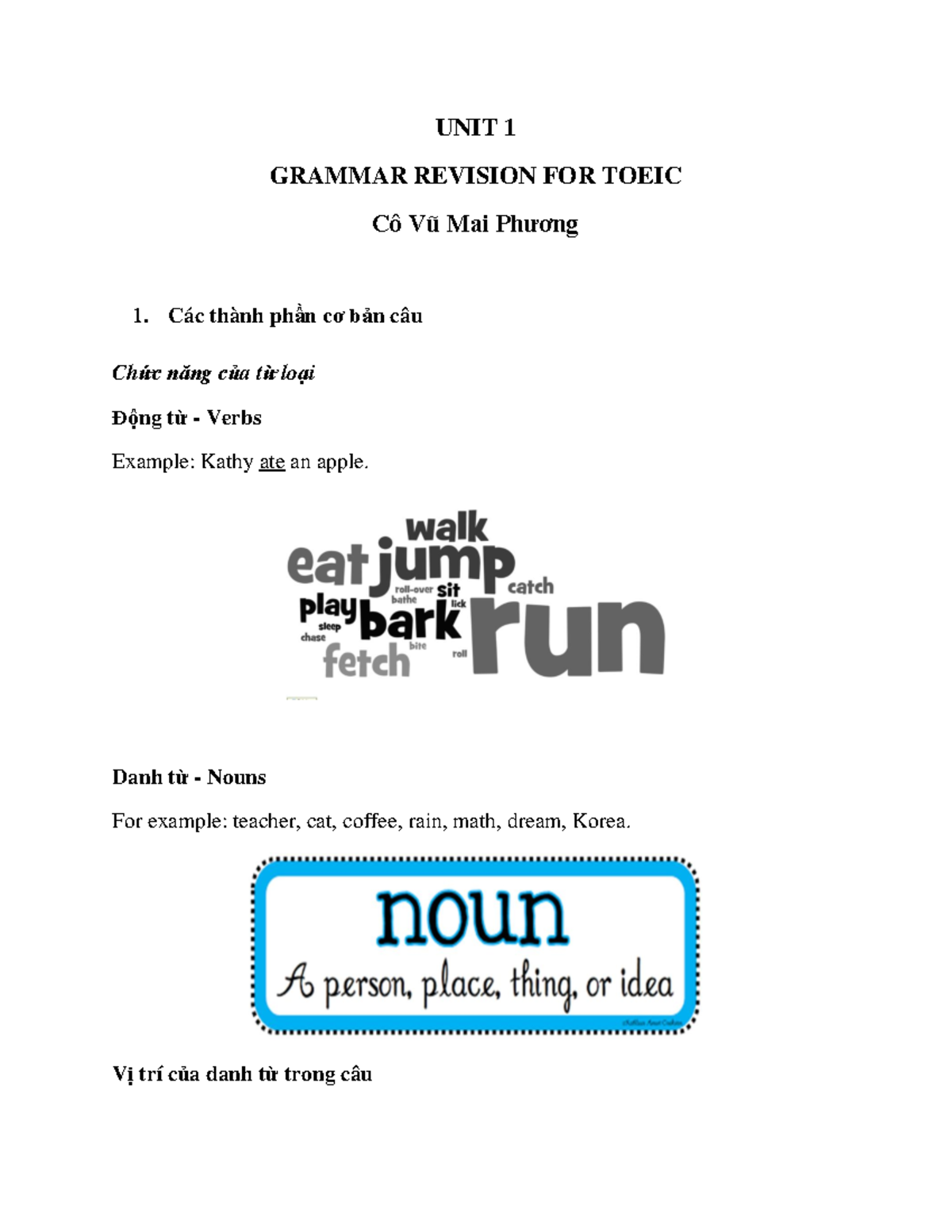 UNIT 1 GRAMMAR REVISION FOR TOEIC - Cô Vũ Mai Phương - Studocu