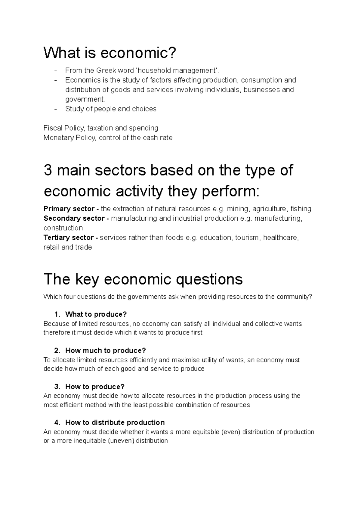 Y11 T1 Economics Notes: Understanding Economic Concepts and Policies ...