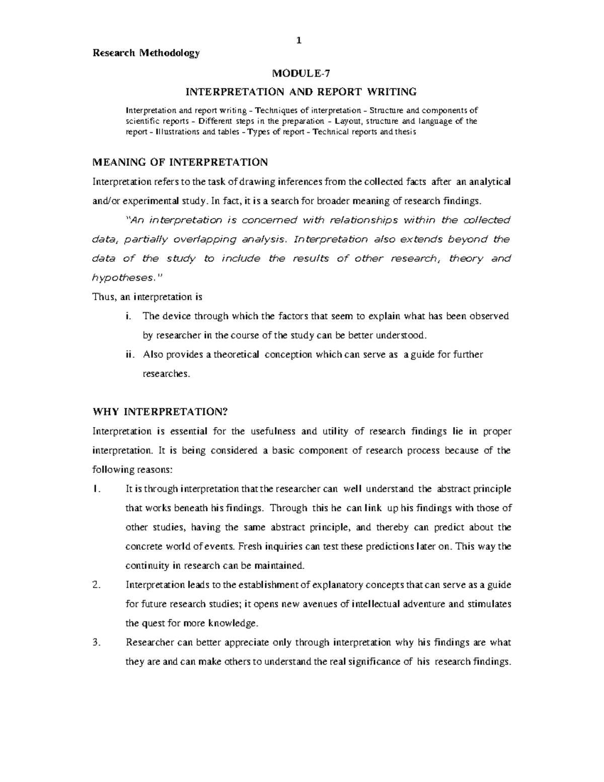 Research Methodology Notes: Module 7 - Interpretation & Report Writing ...
