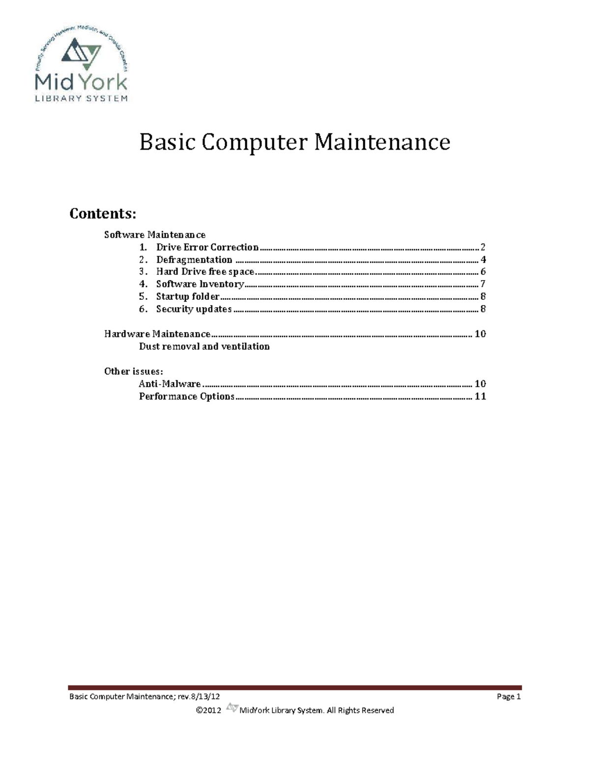 0710 basic computer maintenance - Basic Computer Maintenance; rev/13/12 ...