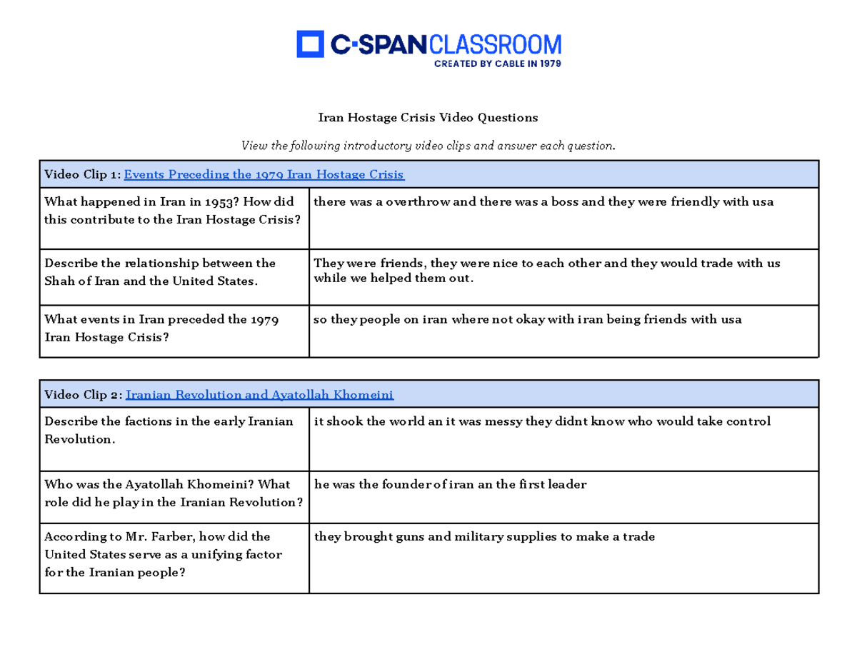 Iran Hostage Crisis Video Ques: Key Insights & Analysis - Studocu
