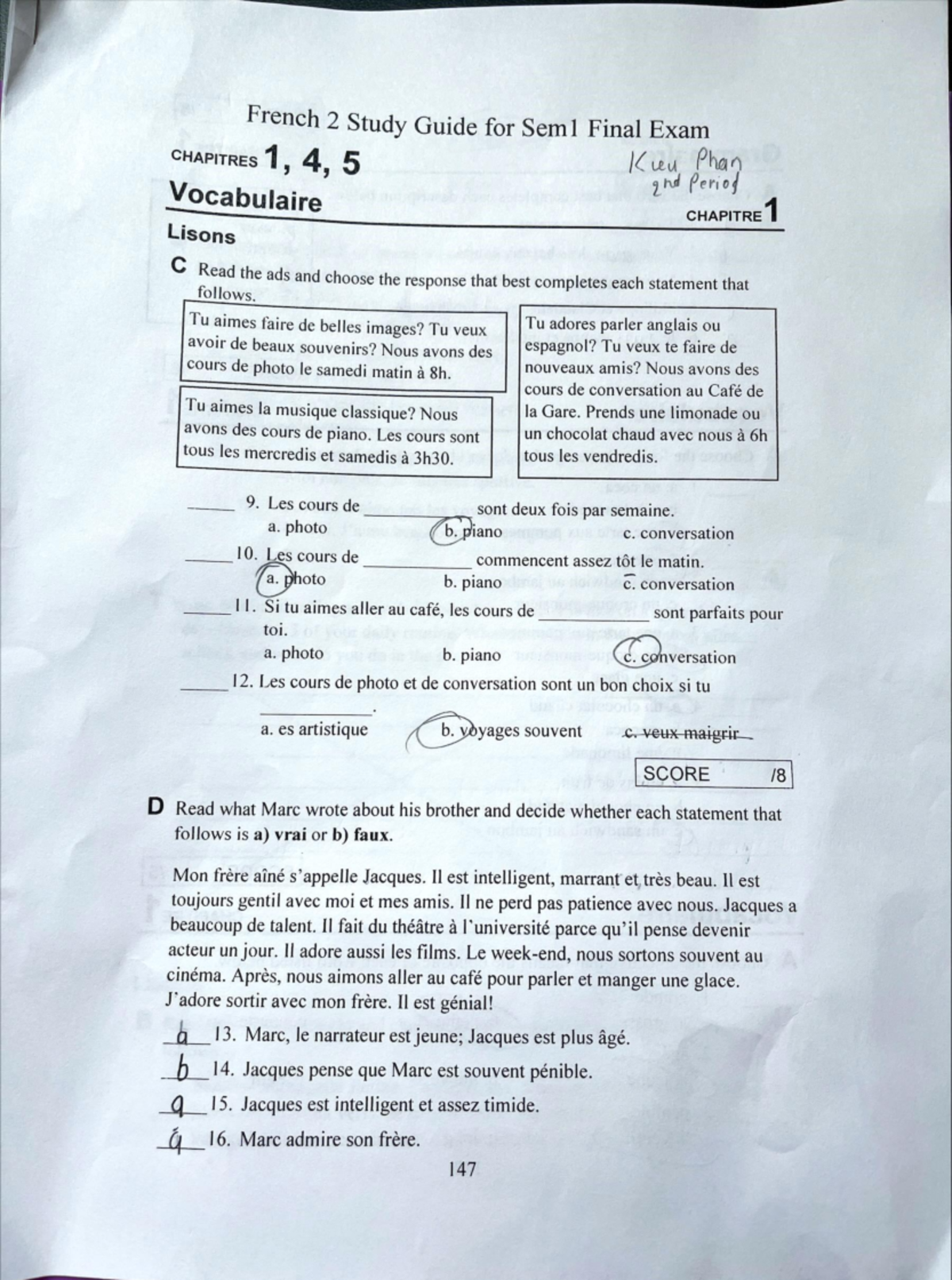 French 2 SemI Final Exam Study Guide: Comprehensive Review - Studocu