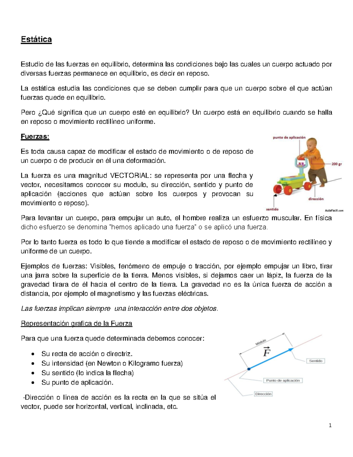 Estática: Resumen y Principios de Fuerzas en Equilibrio (FIS-101) - Studocu