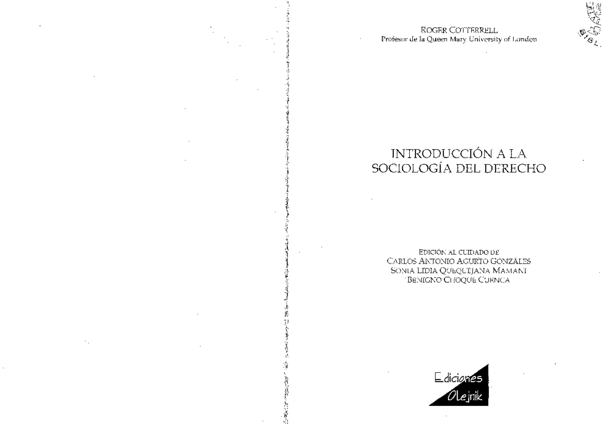 Introducción a la Sociología del Derecho - ROGER COTTERRELL - Edición ...