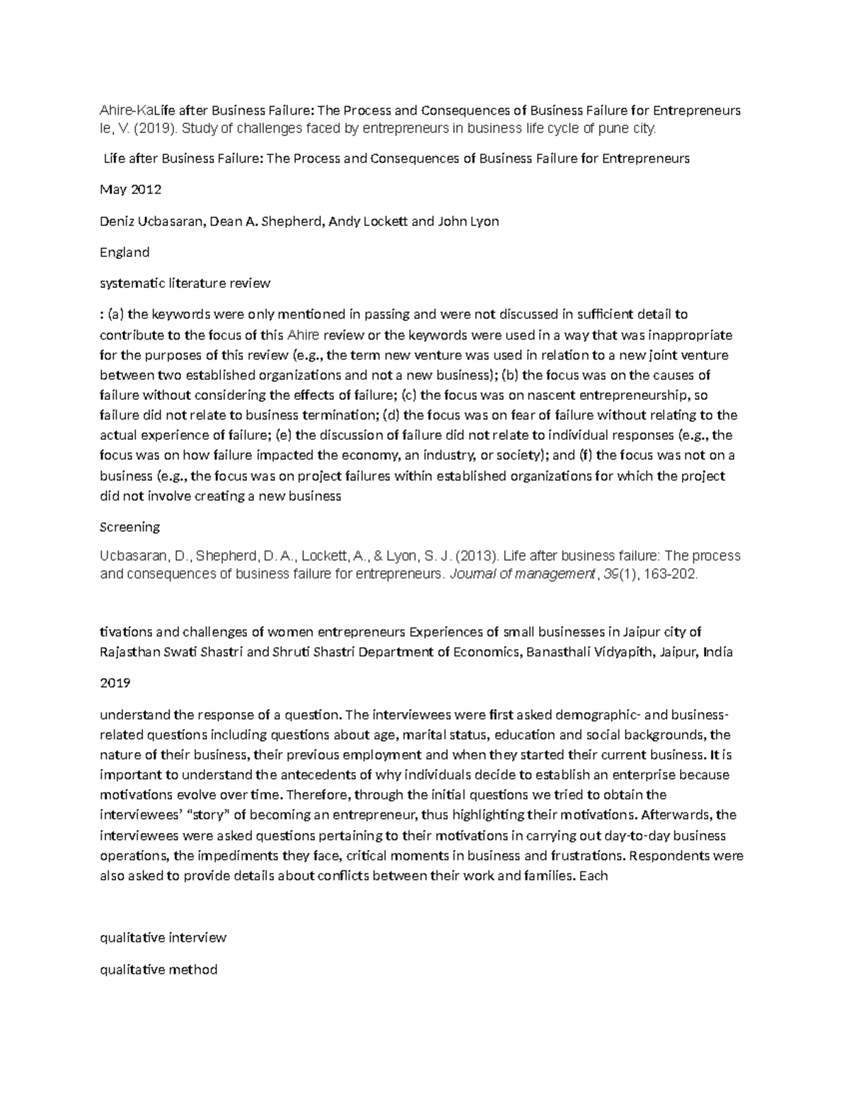 PR 1 DOC - assignments - Ahire-KaLife after Business Failure: The ...