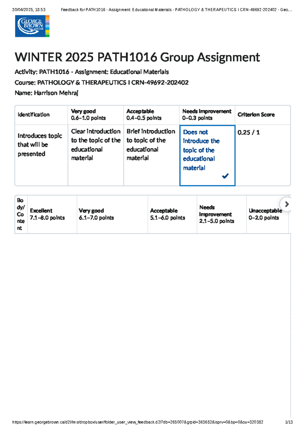 Feedback for PATH1016 - Assignment on Educational Materials in ...