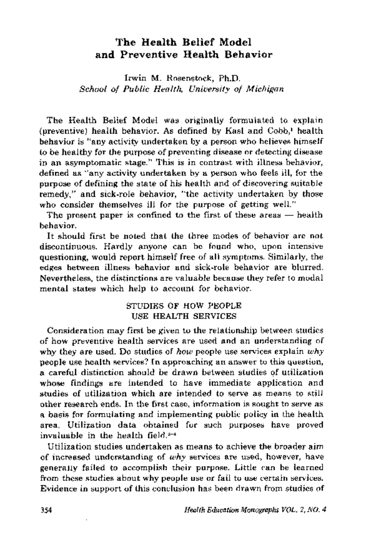 Health Belief Model & Preventive Health Behavior (PUBH 101) - Studocu