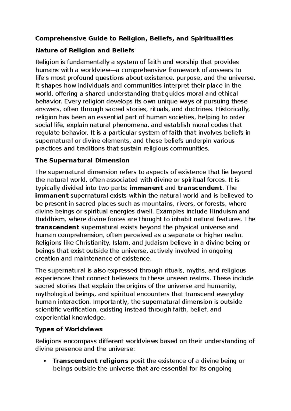 Comprehensive Guide to Religion, Beliefs, and Spiritualities (RELG 101 ...