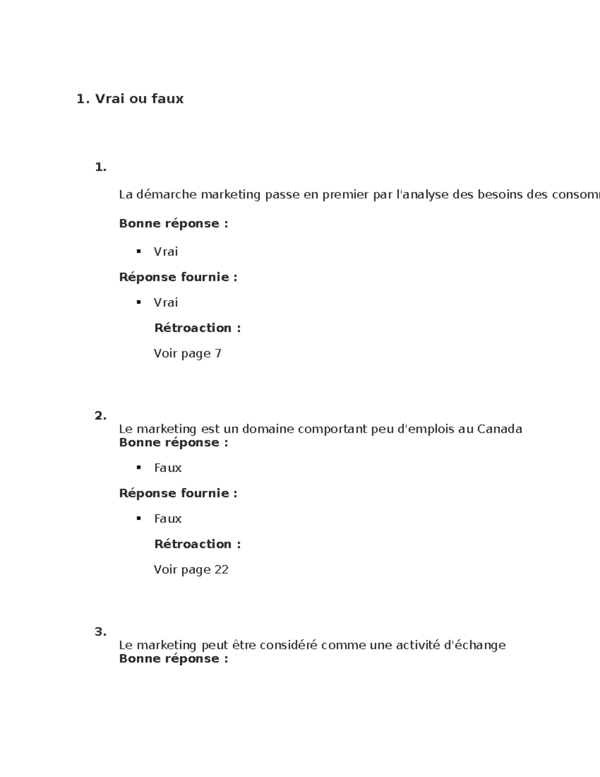 Réponses et questions quiz chapitre 1 vrai ou faux - 1. Vrai ou faux 1 ...