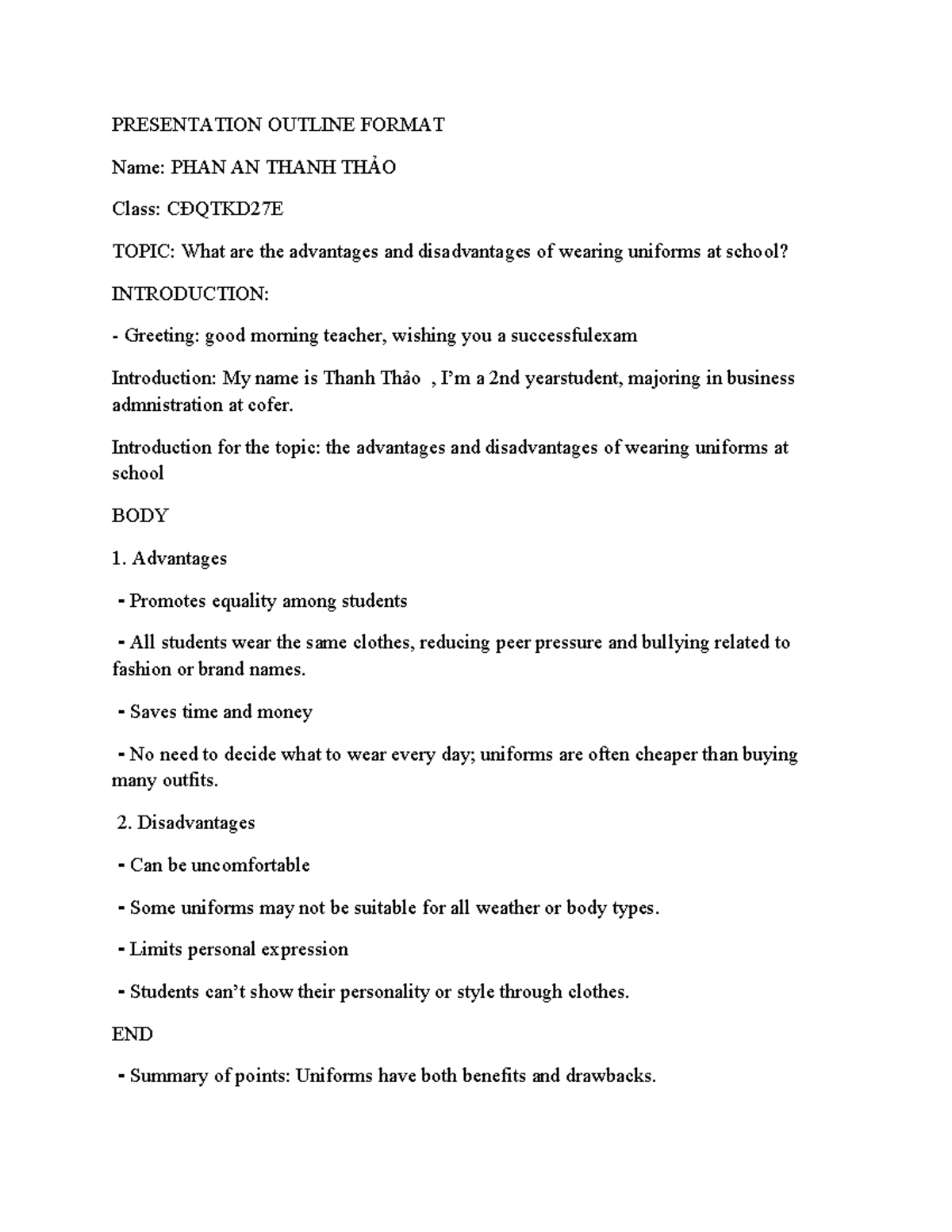 CĐQTKD27E: Advantages and Disadvantages of School Uniforms Presentation ...