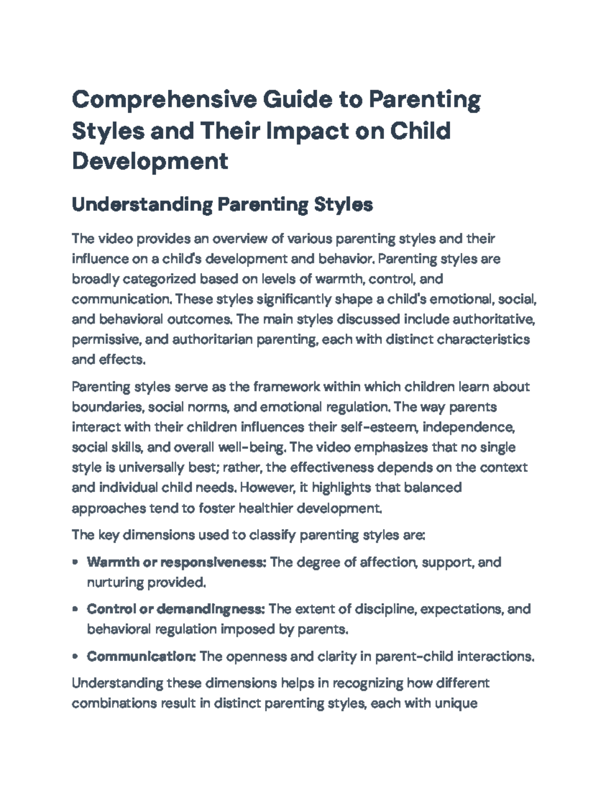 Parenting Styles & Child Development: A Comprehensive Overview - Studocu