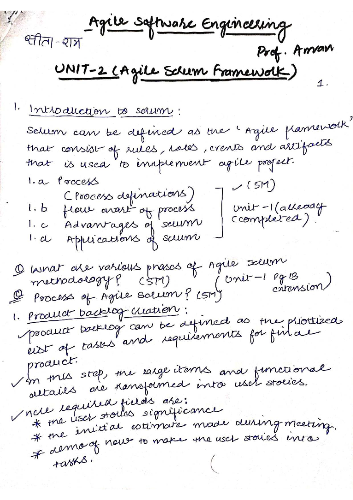 Agile Software Engineering (UNIT 2) - Prof. Aman Notes - Studocu
