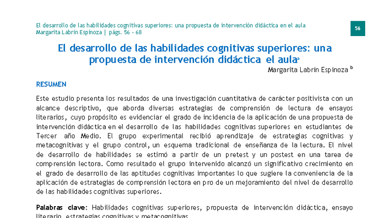 Desarrollo de Habilidades Cognitivas Superiores en Tercer Año Medio ...