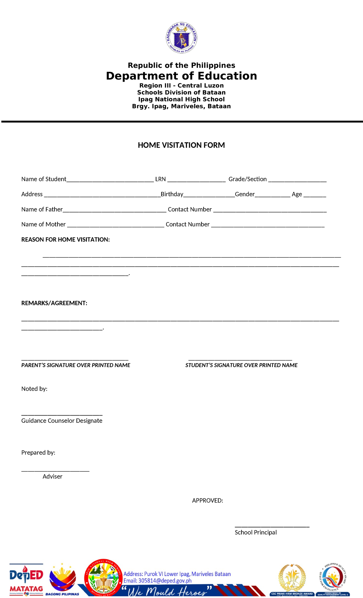 Home visit form - none - Republic of the Philippines Department of ...