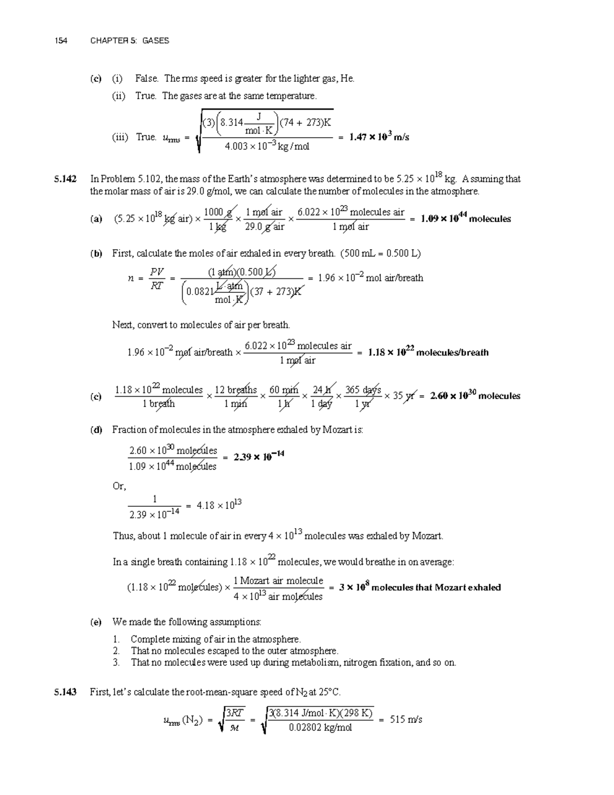 154 CHEM 10th Ed. Ch. 5: Gases - RMS Speed & Mole Calculations - Studocu