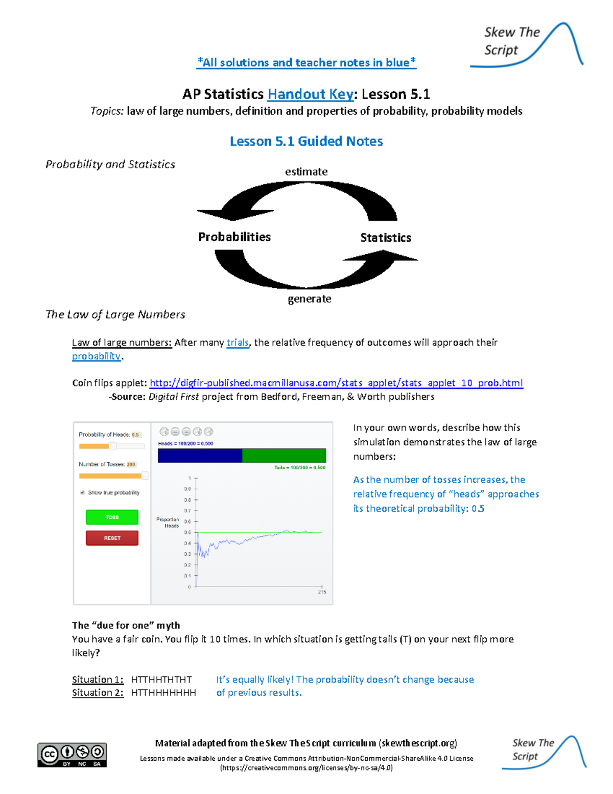 5.1. Statistics Handout Key (Skew The Script) - solutions and teacher ...
