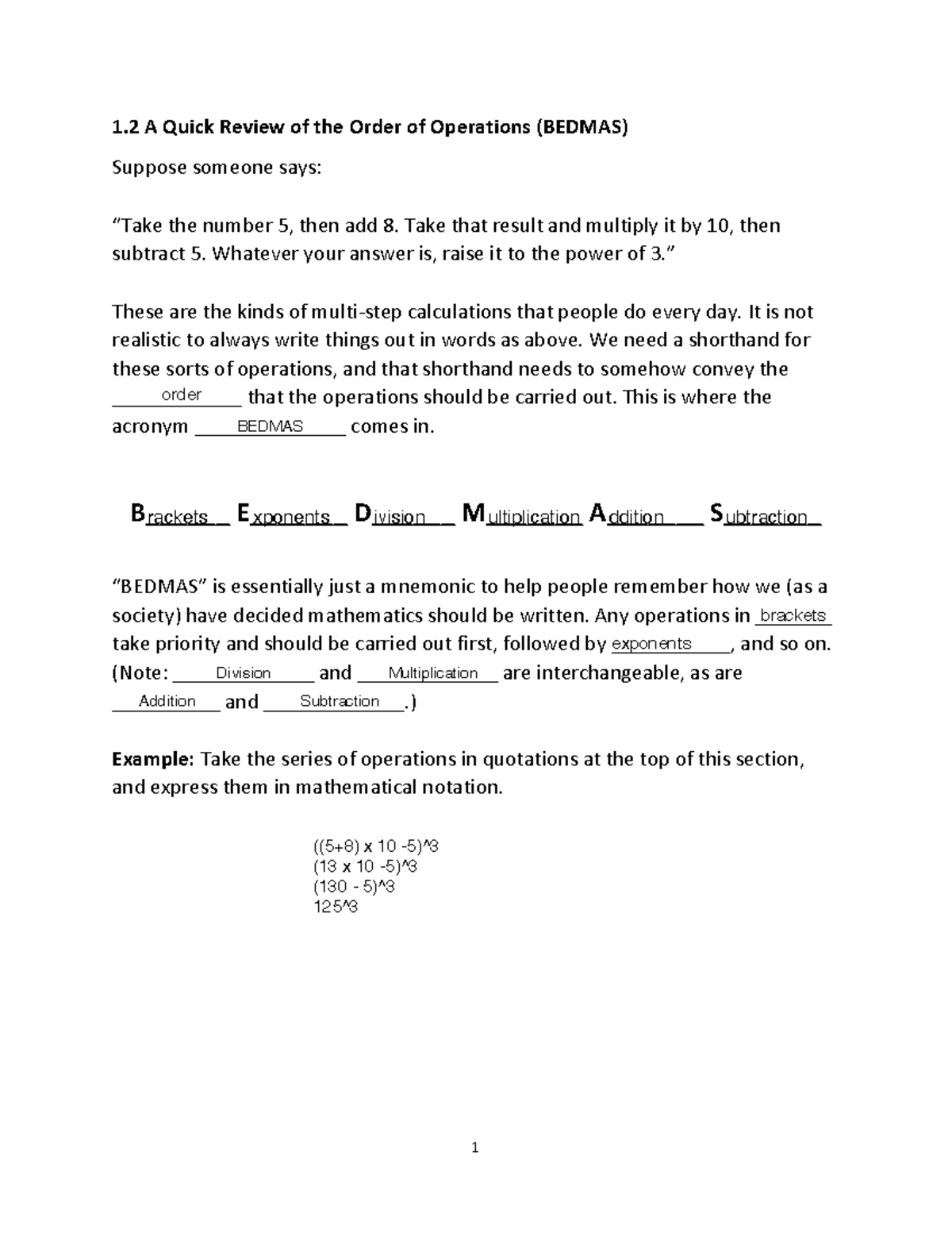 SC101 Lecture 1 - Quick Review of Order of Operations (BEDMAS) - Studocu