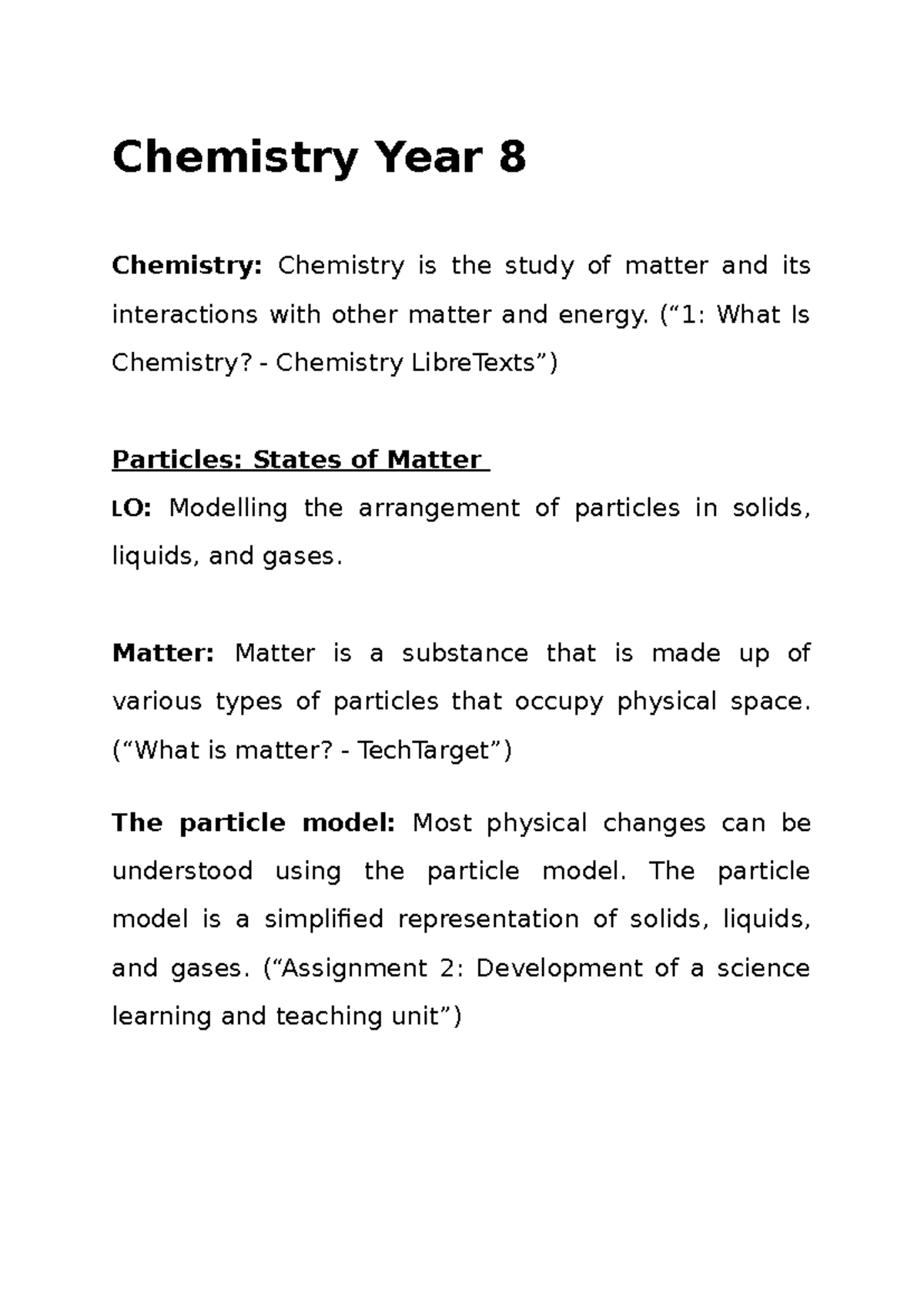 Chemistry Y8: States of Matter & Particle Model Overview - Studocu