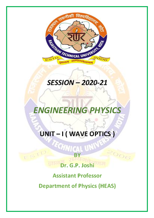 Physics Chapter -1 WAVE Optics - Engineering Physics - Studocu