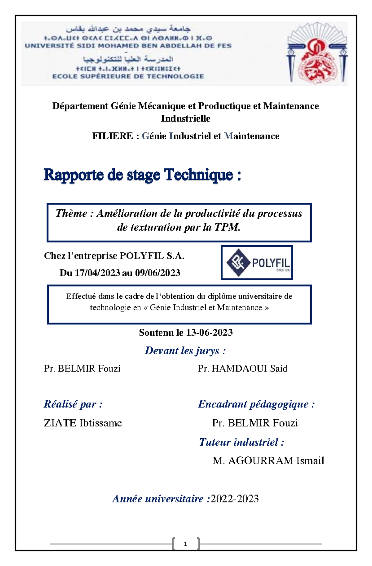 Rapport de stage technique F : Amélioration de la productivité par TPM ...