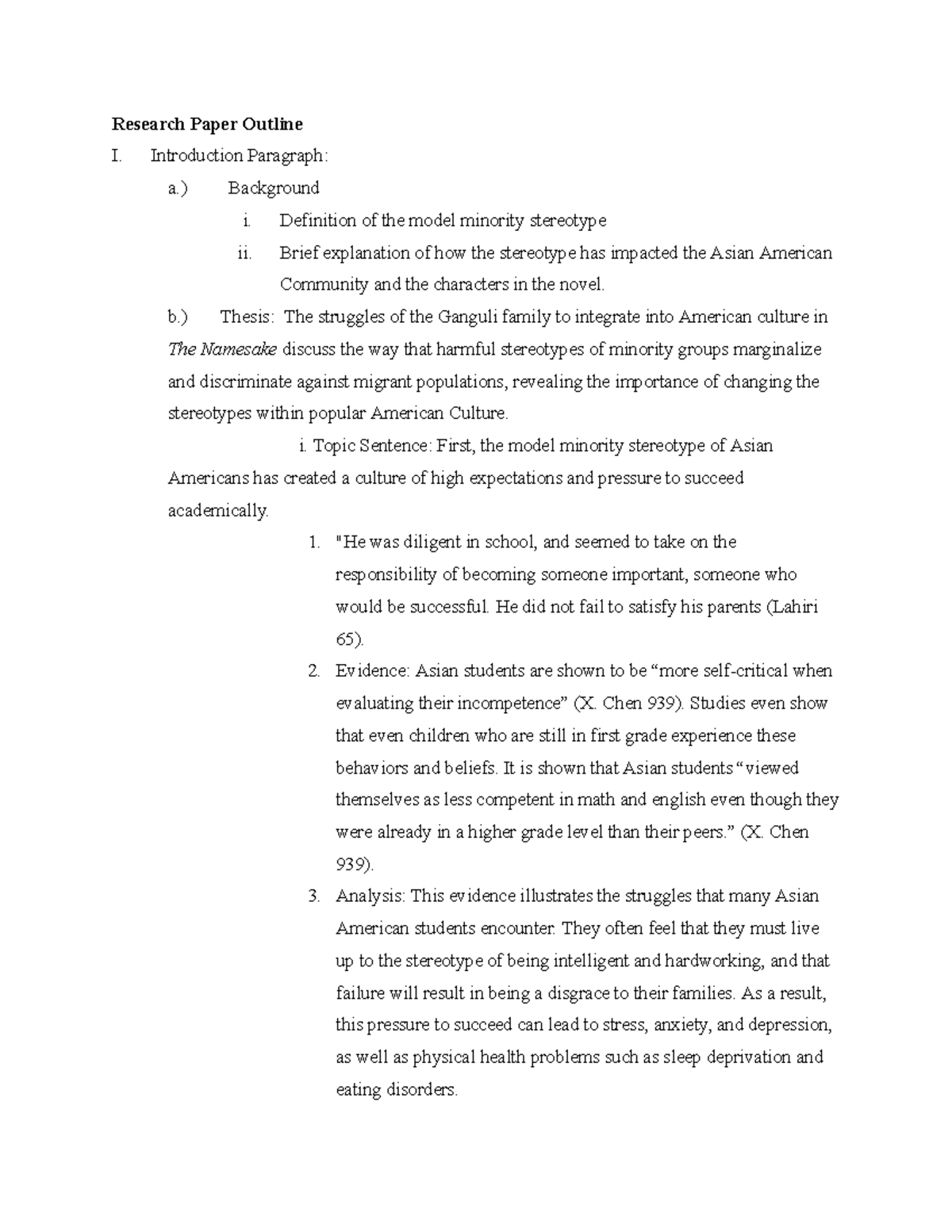 Grade 12 Research Paper Outline: Exploring Model Minority Stereotype ...
