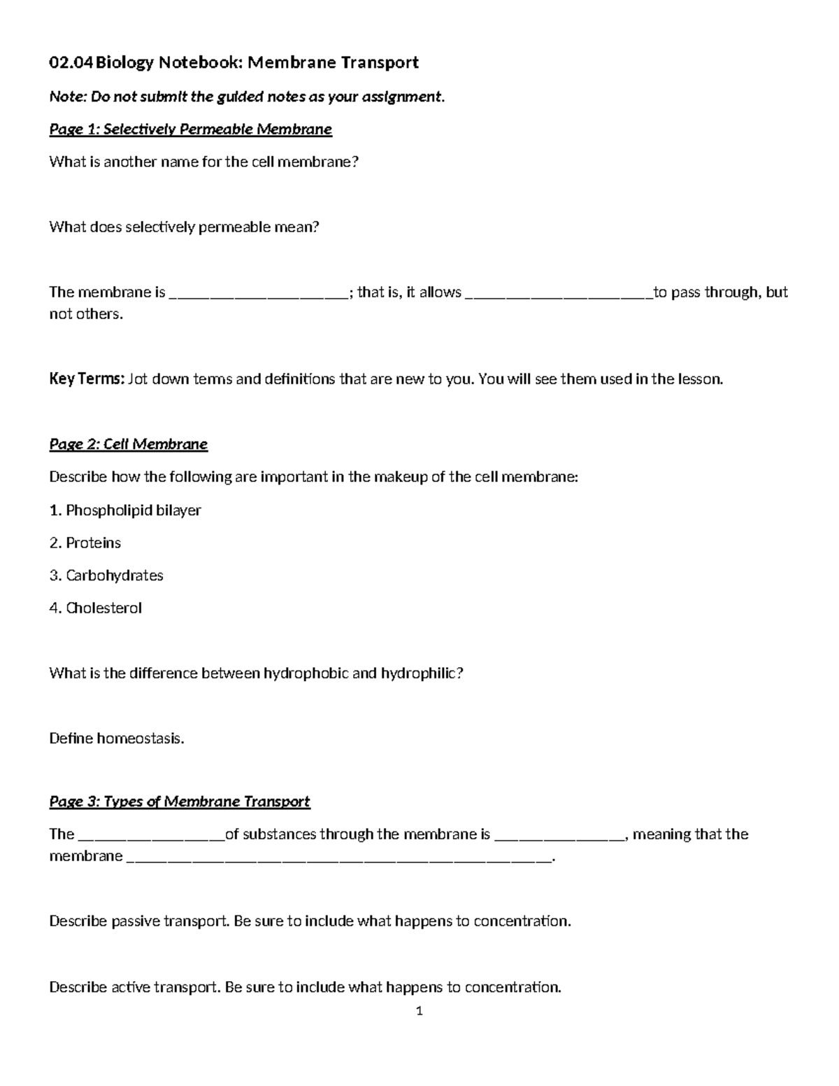02.04 Biology: Membrane Transport Notes & Key Concepts - Studocu