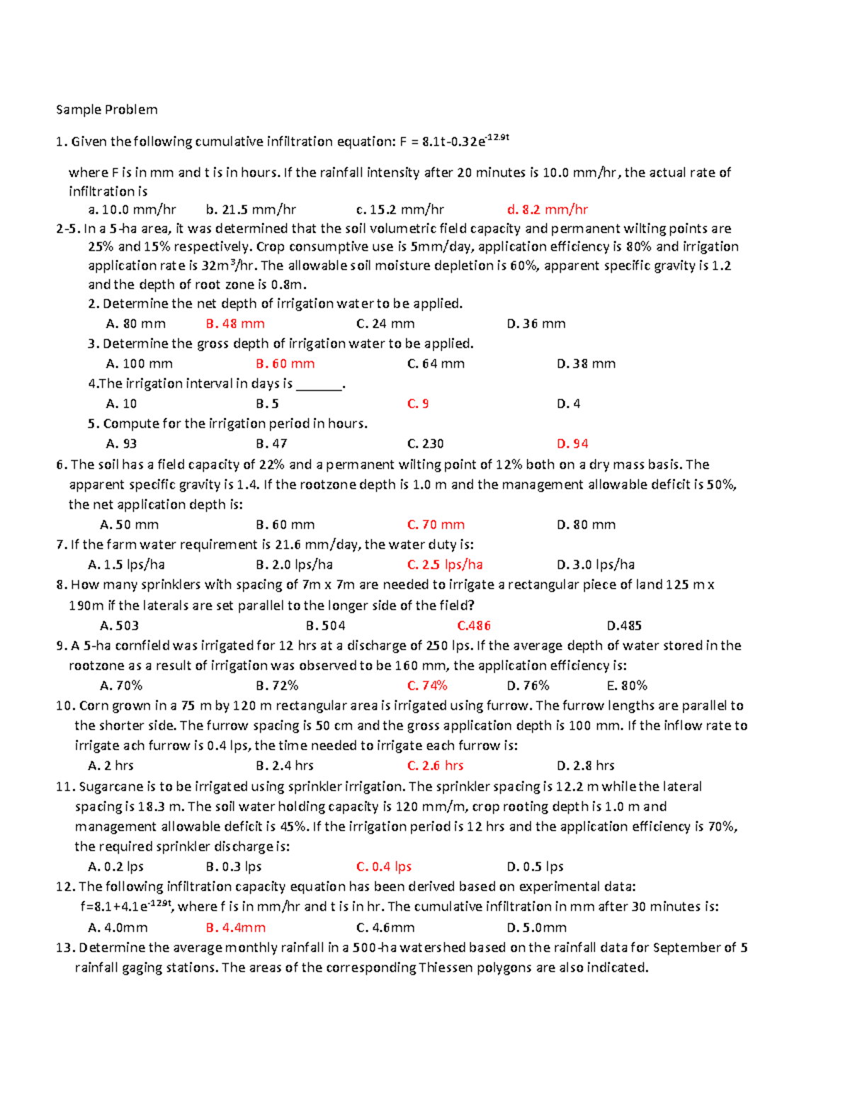 Irrigation Depth Calculations and Infiltration Analysis - Area 2 Study ...