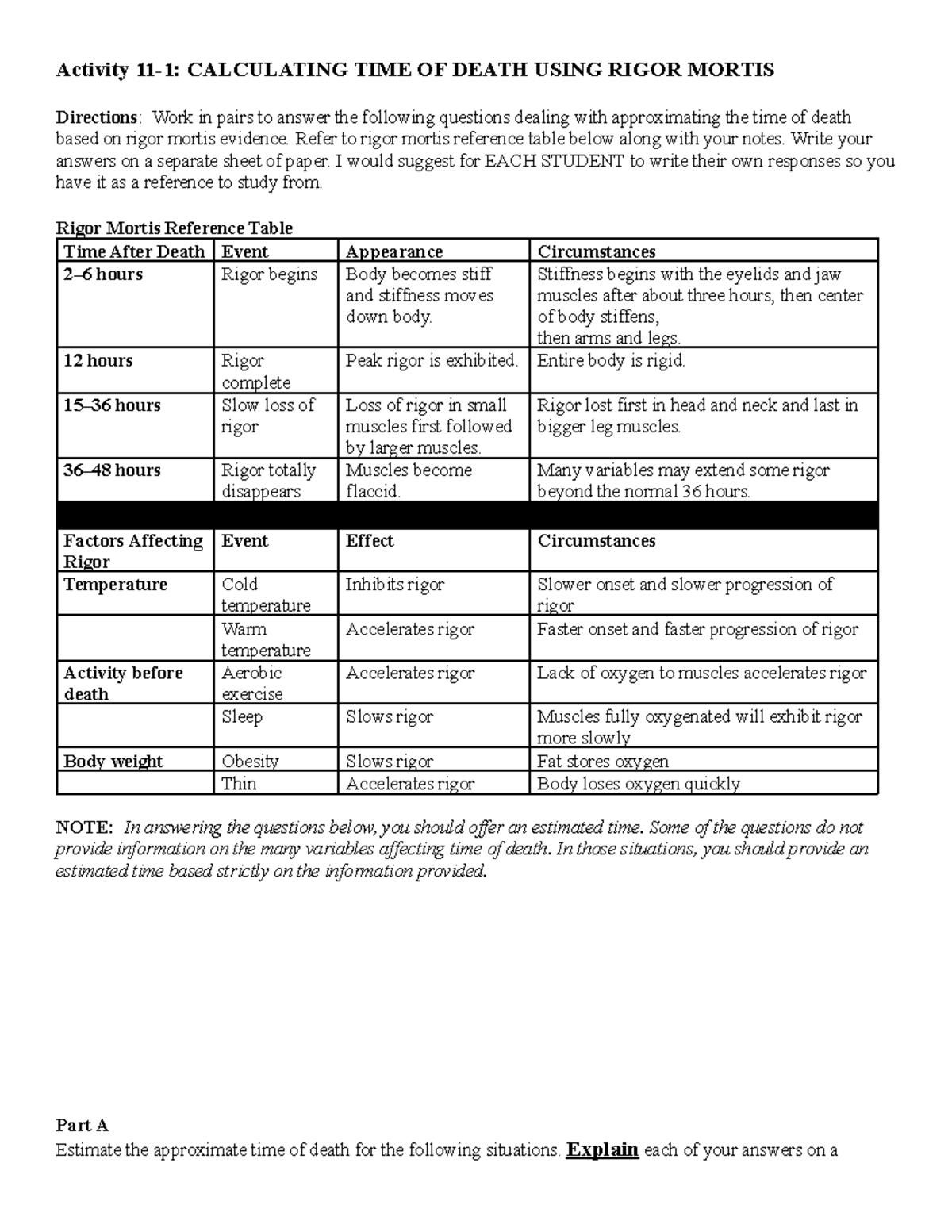 11-1 Lab Activity: Estimating Time of Death via Rigor Mortis Analysis ...