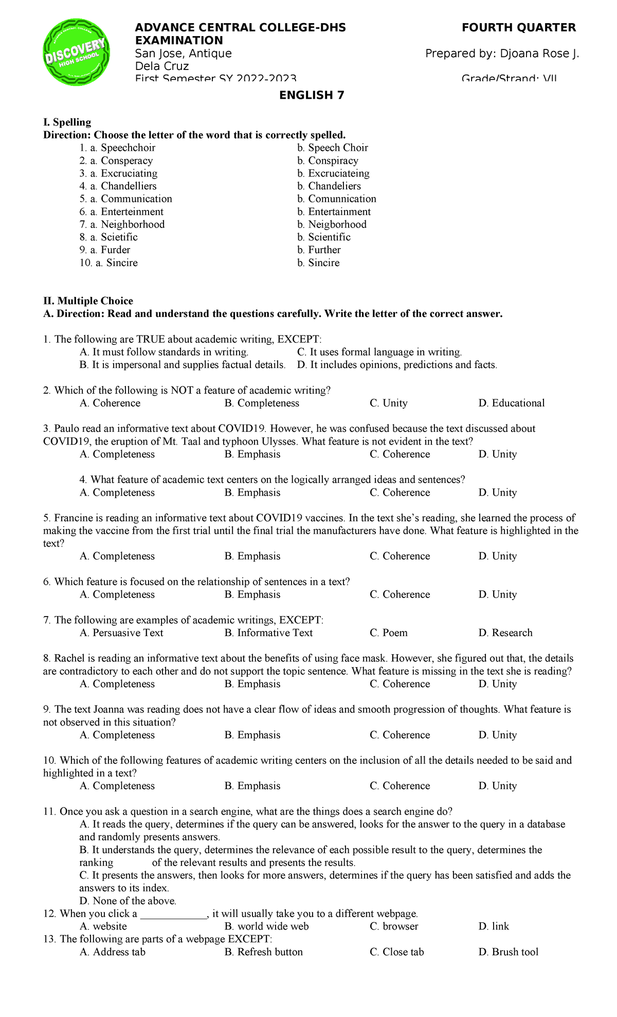ENGLISH 7 4TH QUARTER EXAM REVIEW AND STUDY GUIDE - Studocu