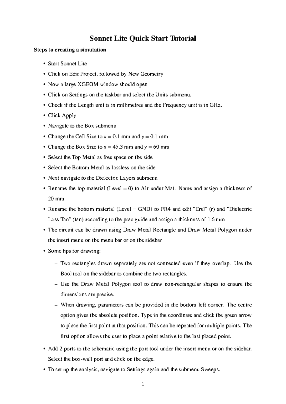 EME310 Sonnet Lite Quick Start Guide for Simulation Setup - Studocu