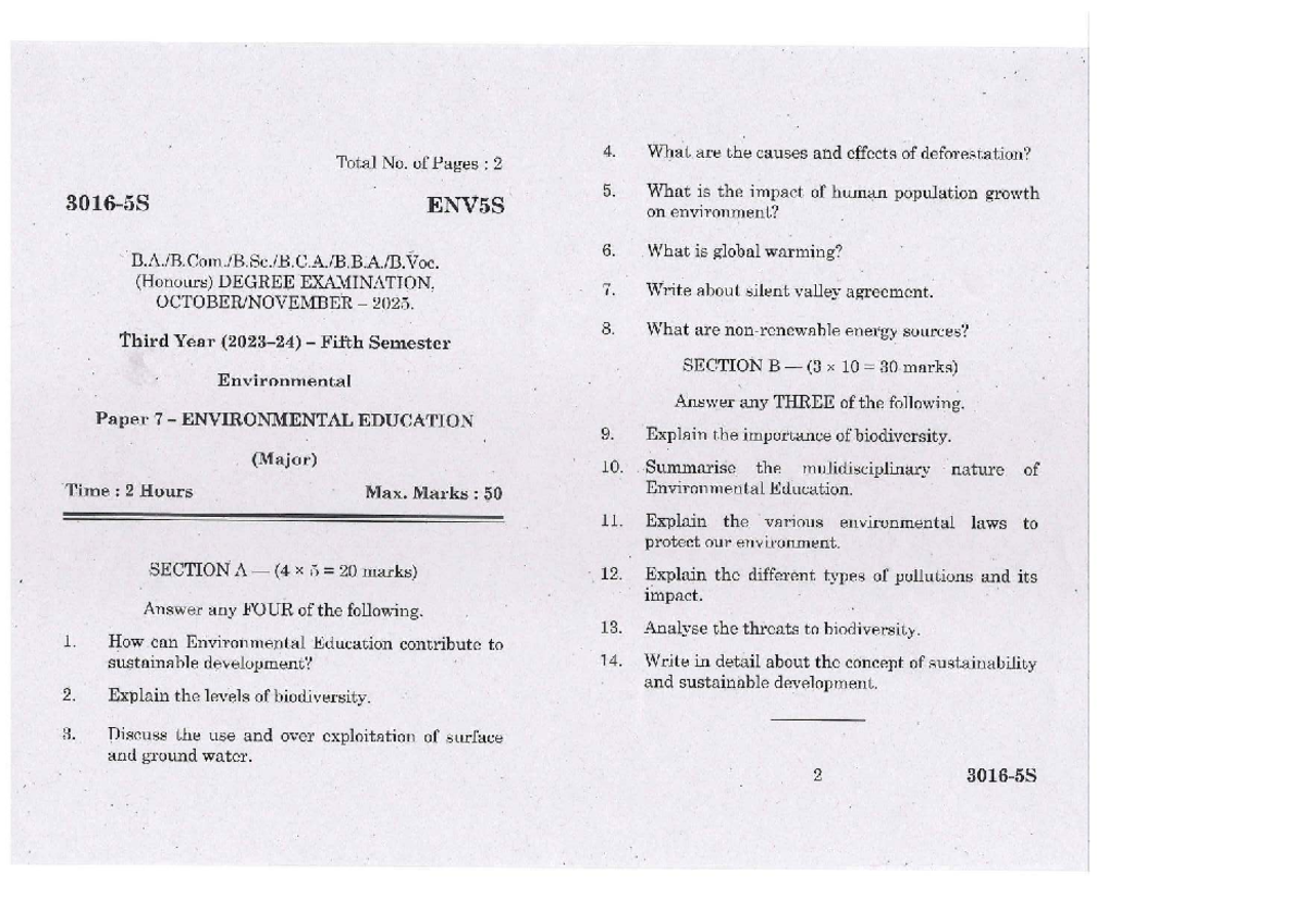 ENV5S Environmental Education Exam Questions and Topics Overview - Studocu